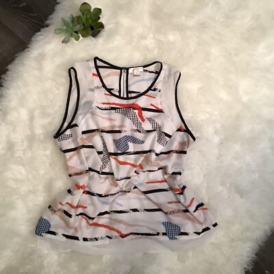Kenar Woman Blouse Boutique Sleeveless Zipper White Multi Color Size 1X ...