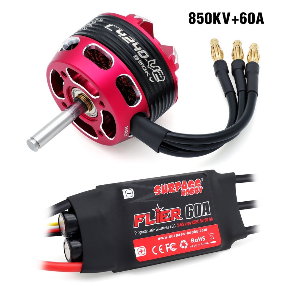 SURPASS HOBBY Brushless Motor 60A 80A ESC Combo Set for RC Fixed Wing ...