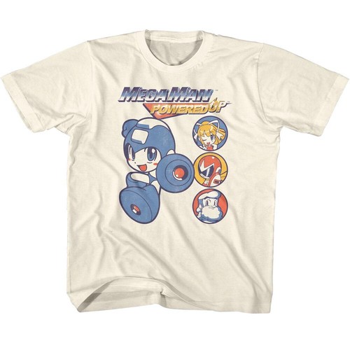 Mega Man Capcom Video Game Powered Up Crew Circles Youth T Shirt Gamer ...