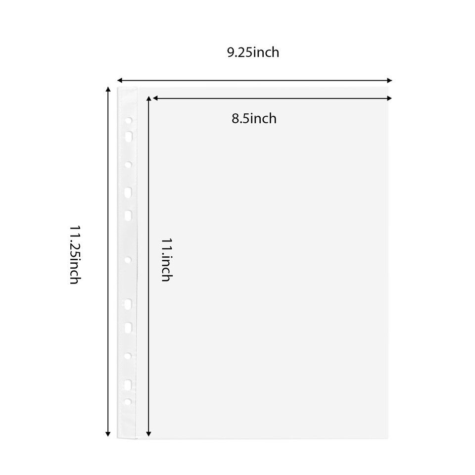 100 Sleeves Clear Plastic Sheet Page Protectors Document Office Ring ...