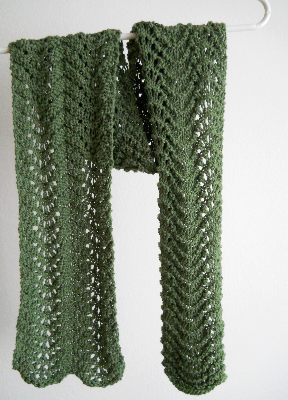 Hand Knitted Lace Scarf Green 54" x 6" Cotton Blend Accessory | eBay