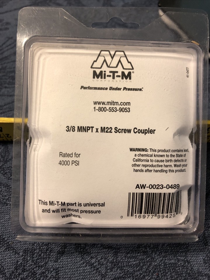 Mi-T-M Male Pressure Washer Screw Coupler 3/8" MNPT x M22 AW-0023-0489 ...