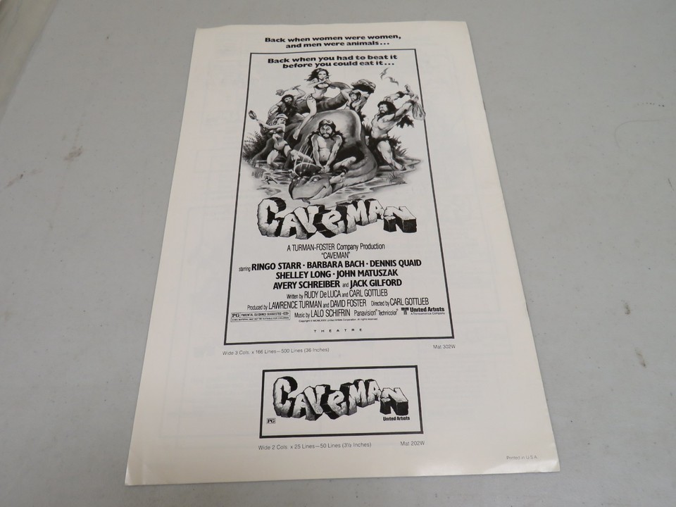 1981 Caveman Ringo Starr Barbara Bach Promo Pressbook Ad Slick Beatles ...