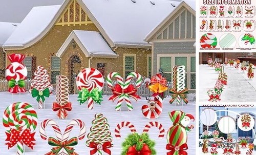 12 Pcs Christmas Candy yard Decorations Plastic Outdoor Peppermint ...