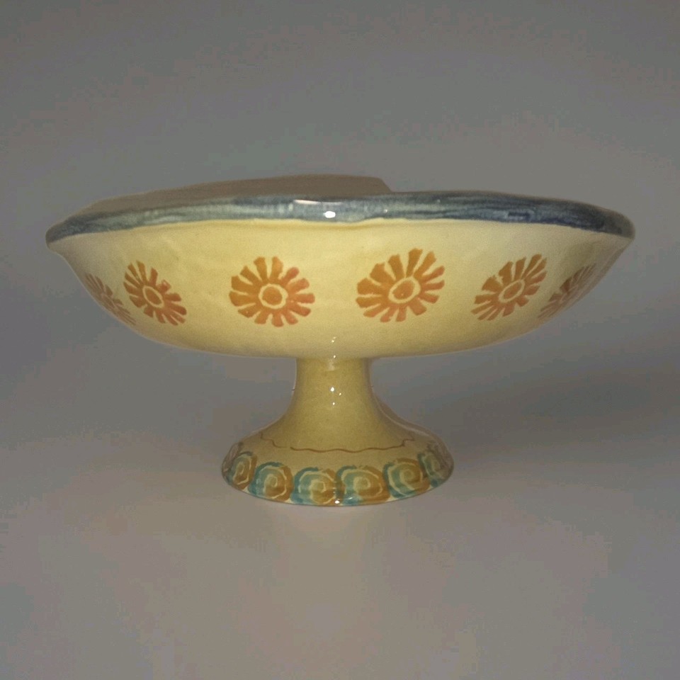 Ceramic Pedestal Bowl Compote Hand Painted Fruit Pear Orange ...
