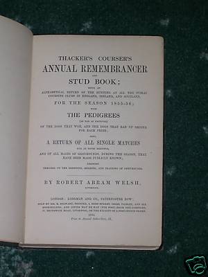 RARE GREYHOUND COURSING STUD DOG BOOK THACKER 1856 V.16 | eBay