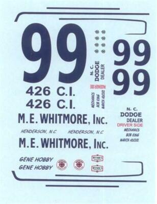 Plastic Performance Products #99 ME Whitmore Inc 1964-Gene Hobby Nascar ...