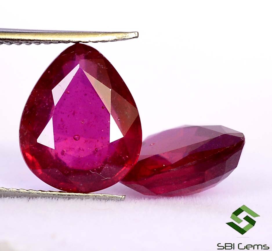 10x8 mm Natural Ruby Pear Cut Pair 5.76 Cts Calibrated Loose Gemstones ...