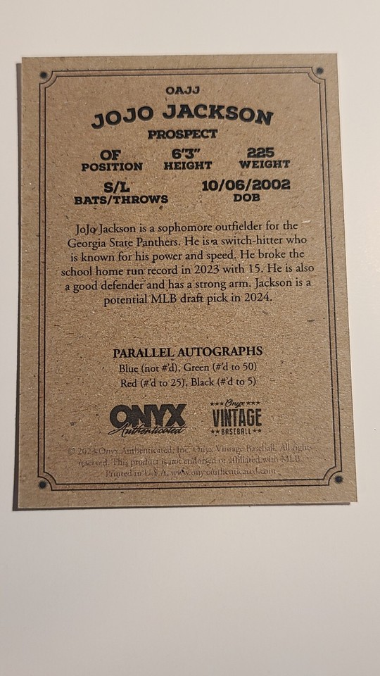 JoJo Jackson - 2023 Onyx Vintage Extended Baseball - Blue Ink - Georgia ...