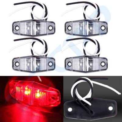 2x Universal Surface Mount Red Side Marker Clearance Light Lamp 2 LED ...