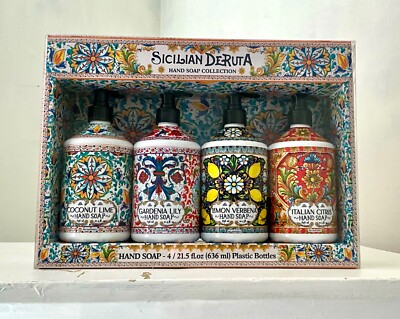Italian Sicilian Deruta Hand Soap Fancy Plastic Bottle Gift Set /4 21.5 ...