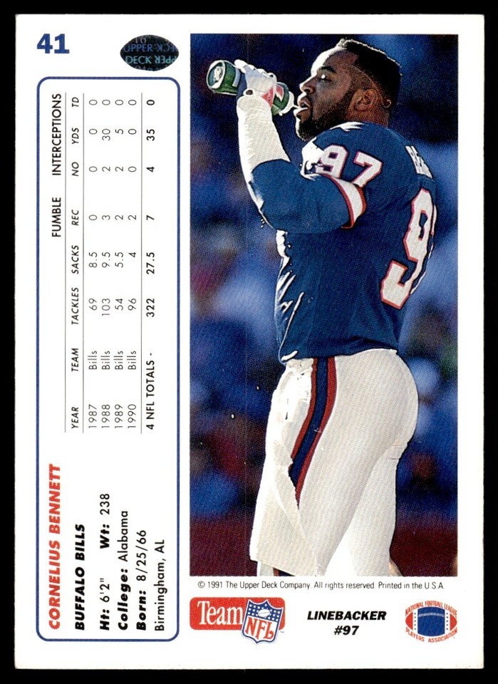 1991 Upper Deck Cornelius Bennett Buffalo Bills #41 | eBay