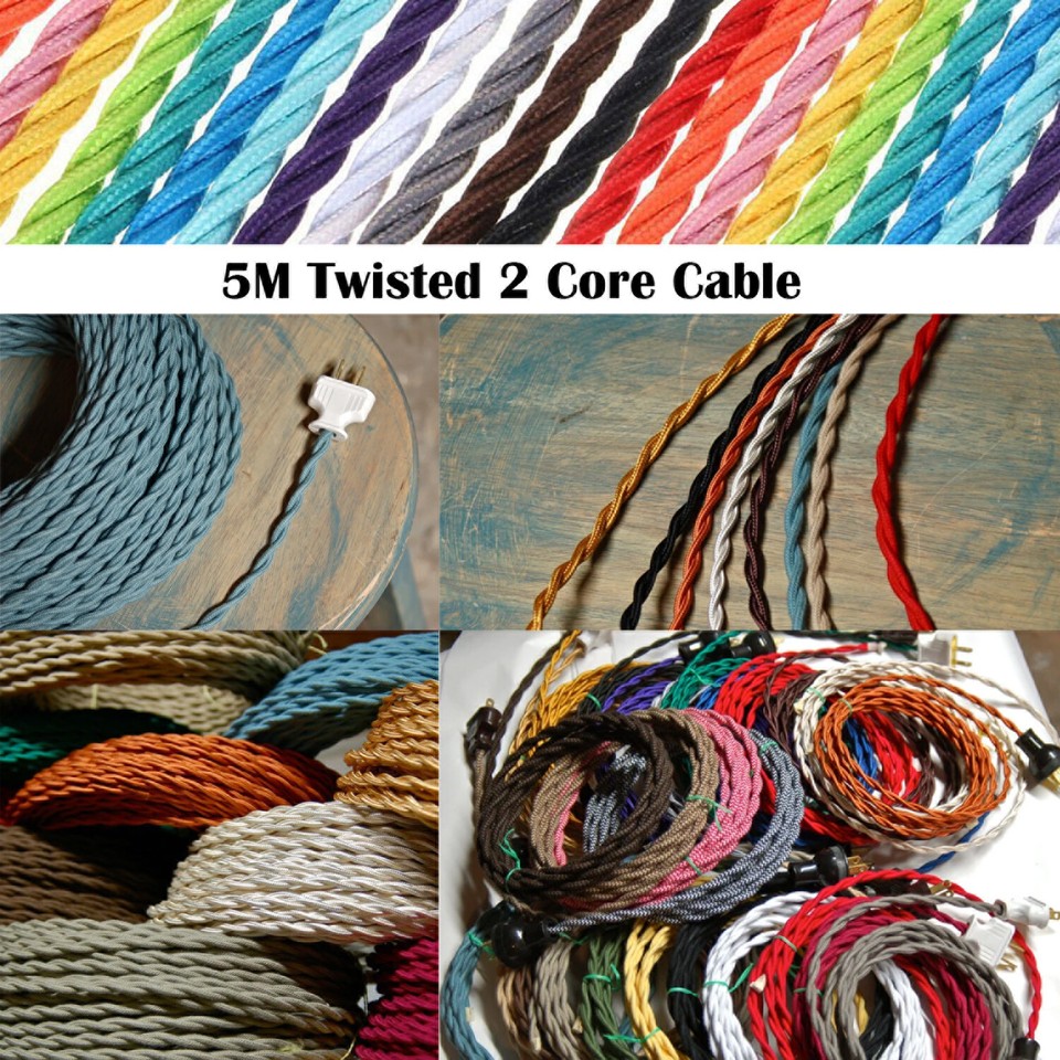 5M ROUND/TWIST 2 Core Braided Fabric Cable Light Vintage Retro Lighting ...