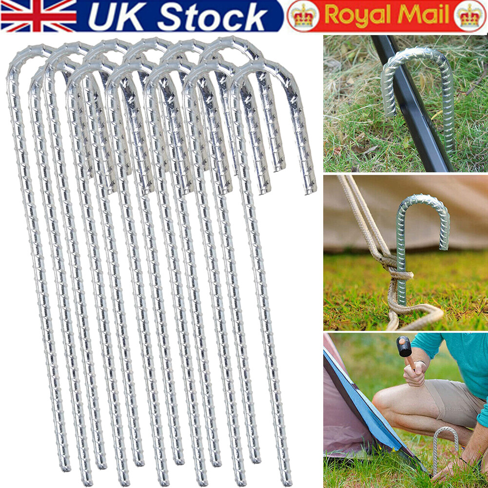 10/20X Galvanised Steel Tent Pegs Heavy Duty Rebar Ground Stakes ...