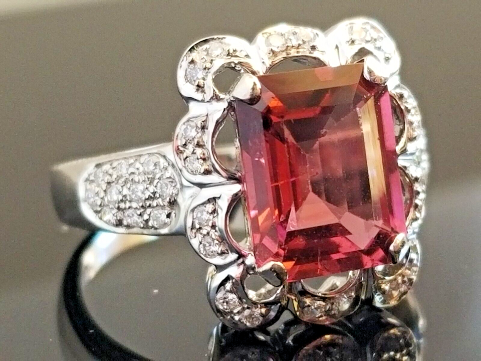 Beautiful Pink Tourmaline Diamond Frame 18k gold ring | eBay