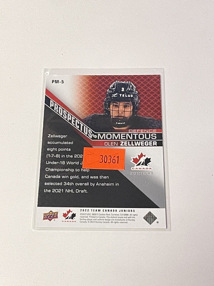 2022 Upper Deck Team Canada #PM-5 Owen Zellweger /99 **030361 | eBay