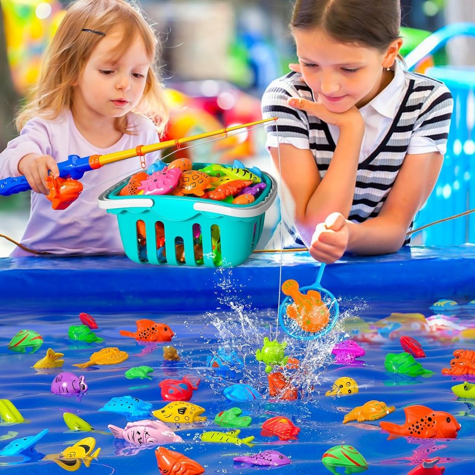 Doloowee Magnetic Fishing Game Bath Pool Toys for Toddlers 3-5,48pcs ...