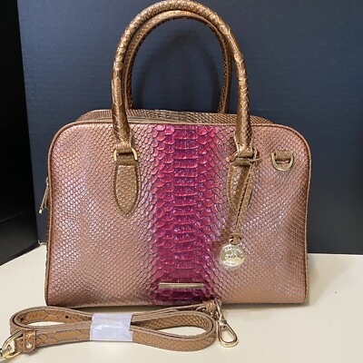 BRAHMIN MARISSA POMEGRANATE HARKNESS Embossed Shiny Leather Satchel NEW ...