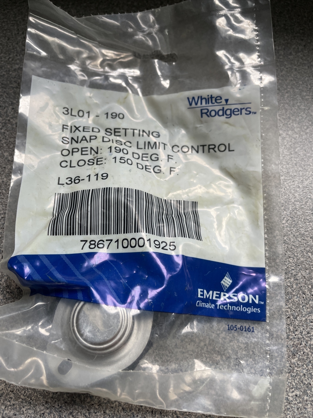 White-Rodgers 3l01-190 Snap Disc Limit Control Close 150f Open 190f for ...