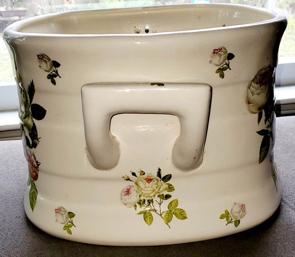 Vintage Floral Countryside Enamel On Metal Foot Bath Planter w/ Handles ...