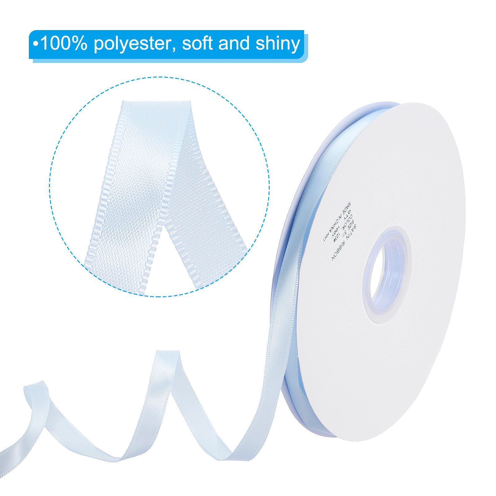 3/8" W x 100 Yards Polyester Satin Ribbon, for Craft, Sky Blue ...