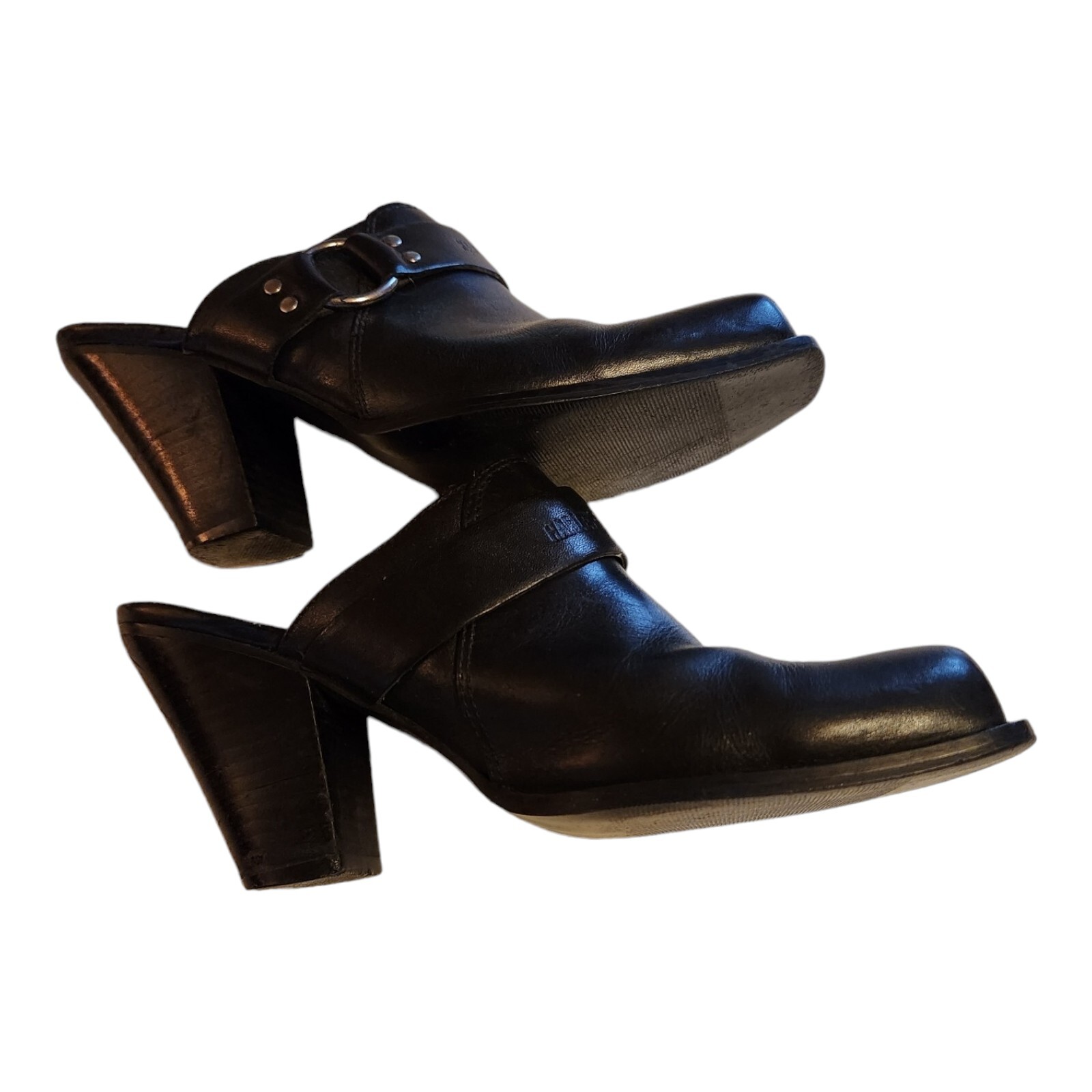 HARLEY DAVIDSON Clogs Mules Black Leather Slip On Mot… - Gem