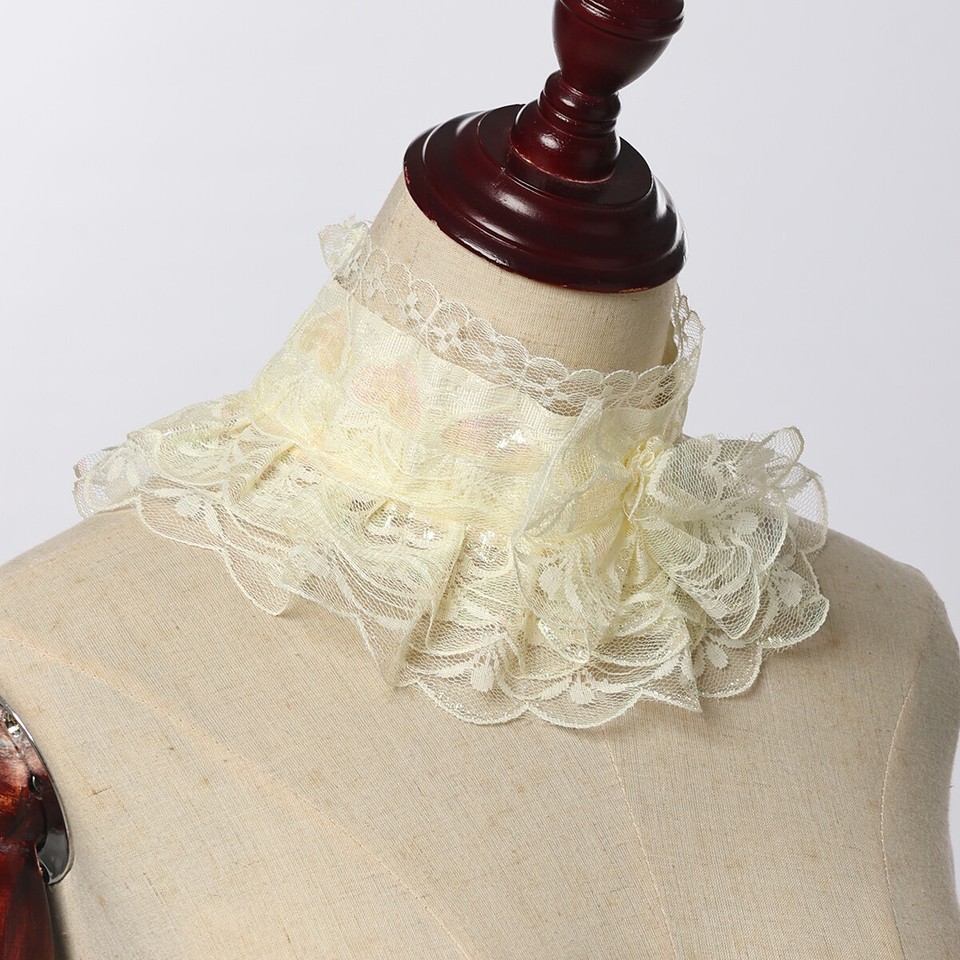 Retro Elizabethan Victorian Yellow Neck Ruff Ruffled Detachable Lace ...
