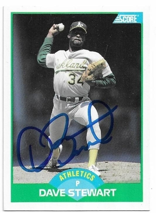 DAVE STEWART Autographed Signed 1989 Score Baseball card #32 Oakland A ...