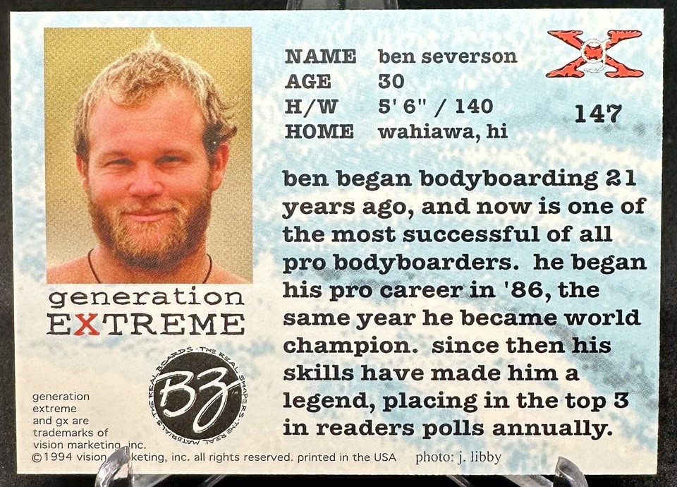Ben Severson 1994 Generation Extreme #147 Bodyboarding Legend | eBay
