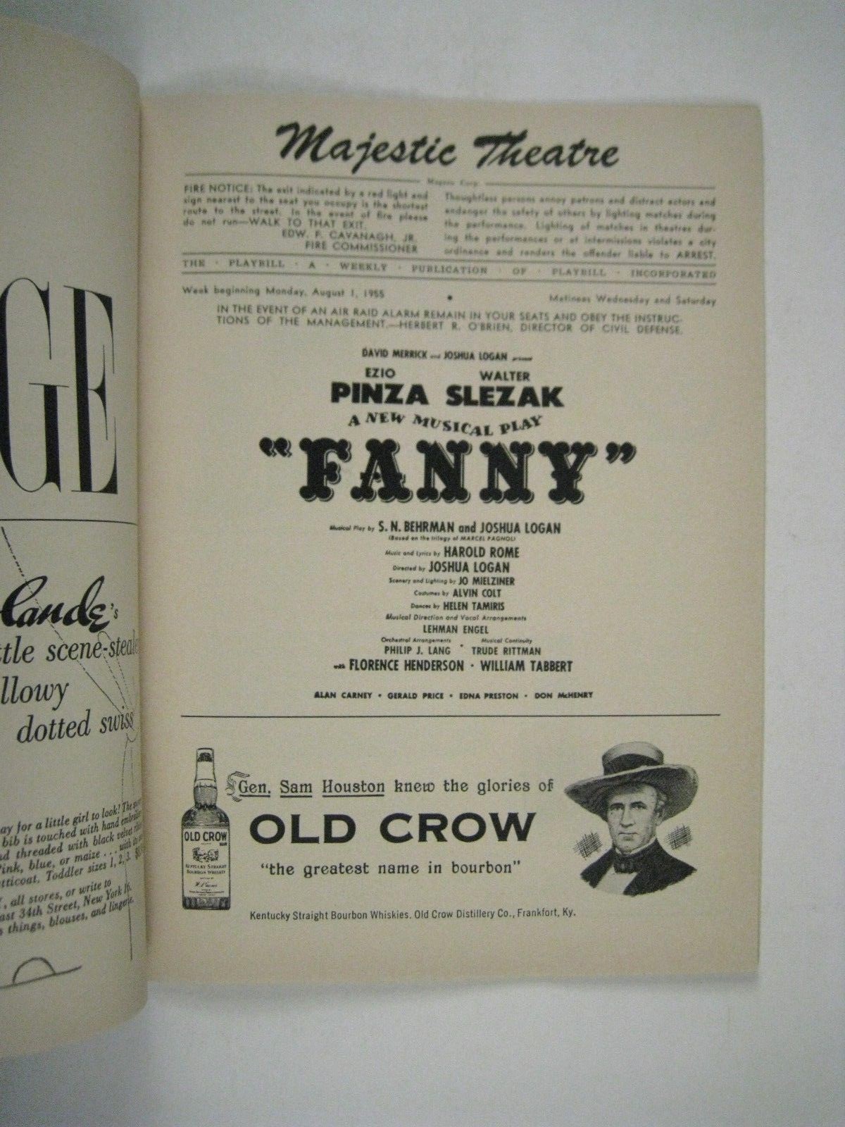 Fanny Playbill 1955 Majestic Theatre Florence Henderson William Talbert ...