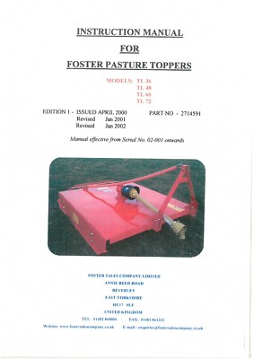 Foster Pasture Topper - Models TL36 TL48 TL60 TL72 Operators Manual ...