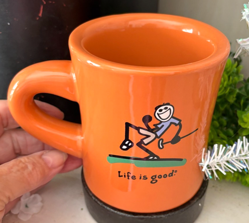 Vtg New LIFE IS GOOD Orange Jake LOGO MUG Coffee Tea Cup CERAMIC Heavy ...