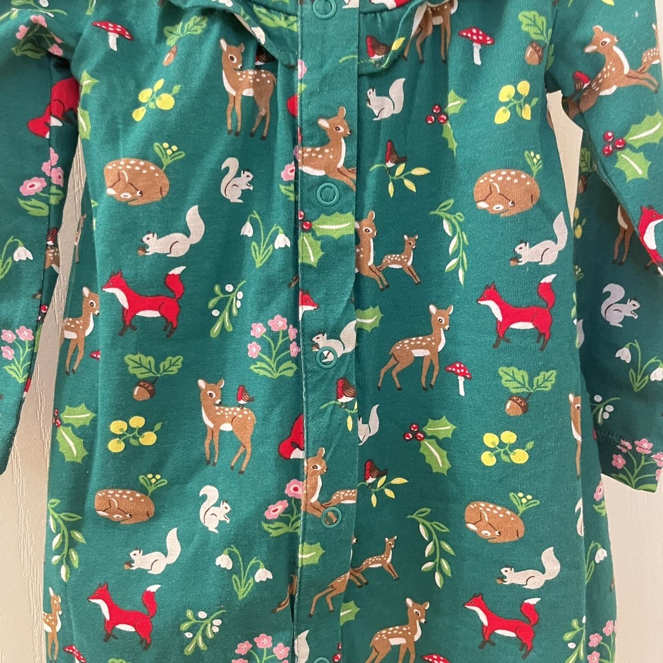 Baby Boden Shady Green Festive Woodland Long Sleeve Ruffle Dress 9-12 ...