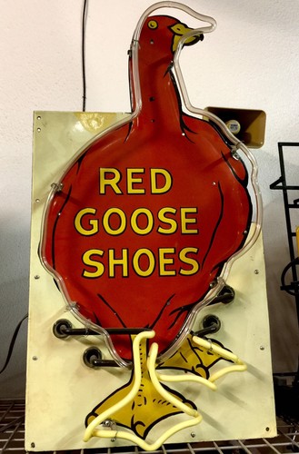 "RED GOOSE SHOES" PORCELAIN LARGE NEON SIGN 36" H X 19" W 11" D GREAT ...