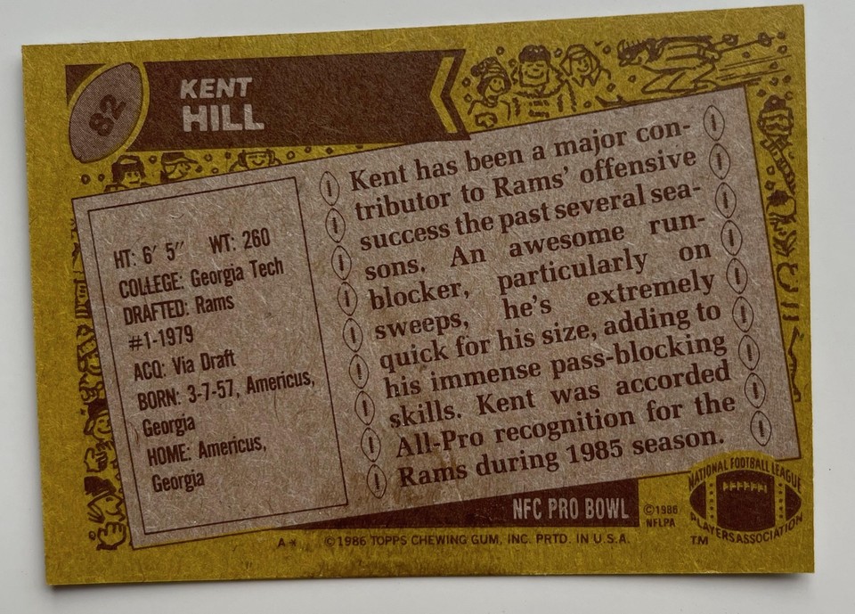 1986 Topps #82 Kent Hill Los Angeles Rams Football Card | eBay