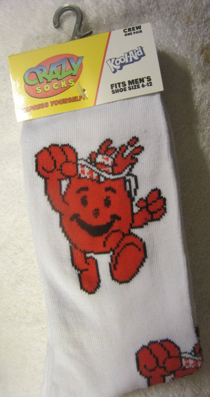1 pair New Crazy socks Mens Kool Aid man, fits sizes 6-12 KOOLAID ad ...