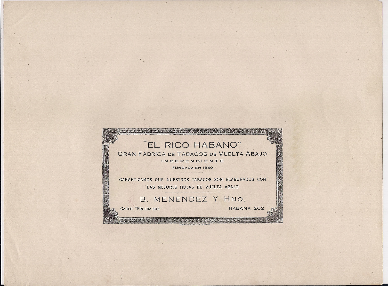 RARE ANTIQUE B. MENEDEZ EL RICO HABANO De RR HABANA No 202 CIGAR BOX ...