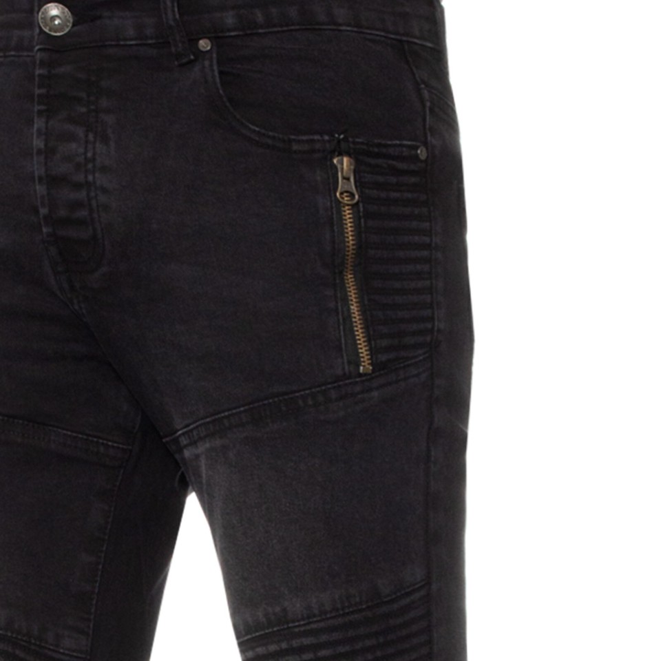 Enzo Mens Biker Jeans Slim Fit Stretch Denim Trouser Ripped Skinny Pant ...