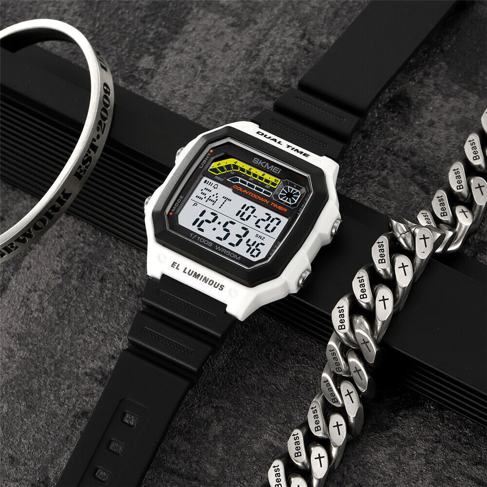 SKMEI Men Digital Watch Square Wristwatch Male Steel Watch Fashion ...