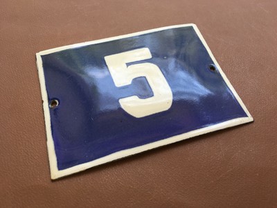VINTAGE EUROPEAN ENAMEL SIGN PORCELAIN HOUSE NUMBER 5 DOOR COBALT BLUE ...