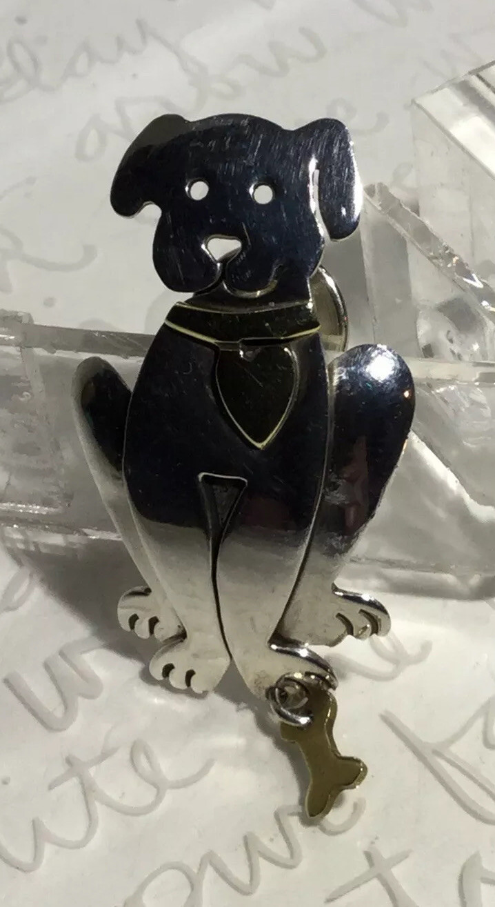 FAR FETCHED Handmade Cut-out 925 Sterling, DOG & BONE & HEART Push Pin ...