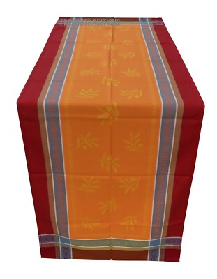 French Provencal Jacquard Coated Table Runner Olives Orange/Red Made in ...