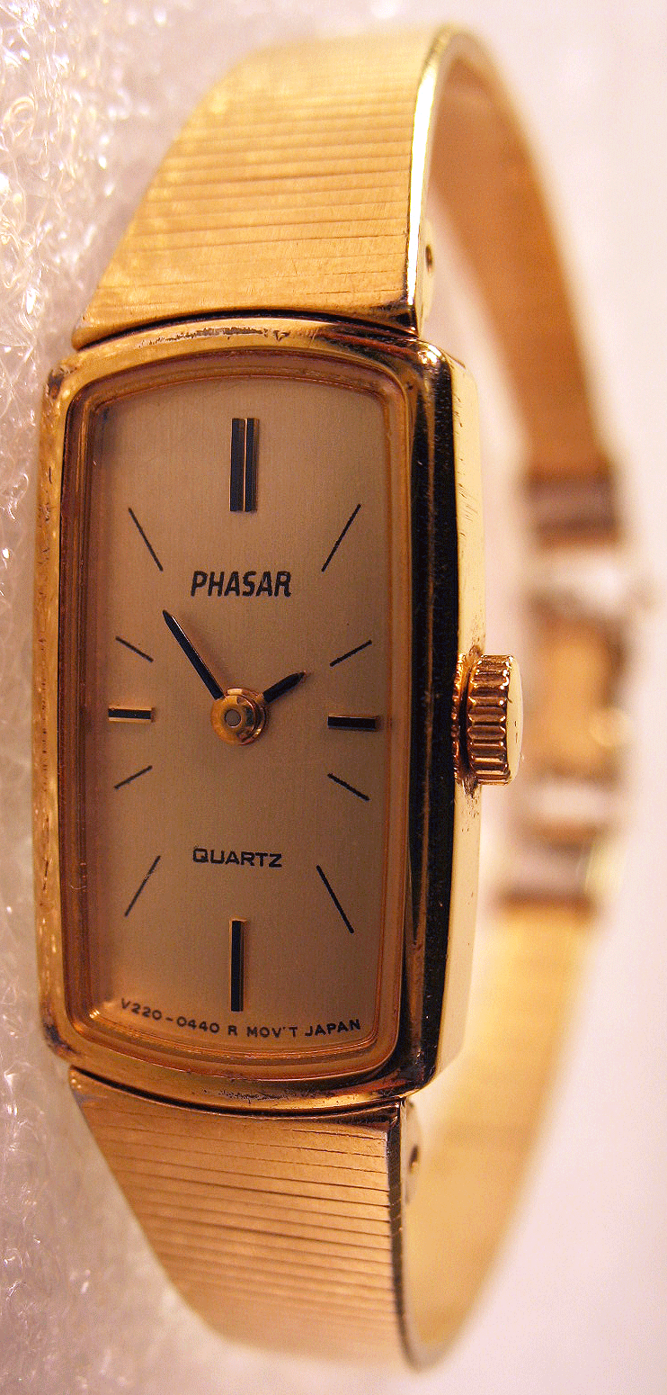 Vintage Phasar Quartz Ladies Dress Wrist Watch, Gold Tone Ribbed Band ...