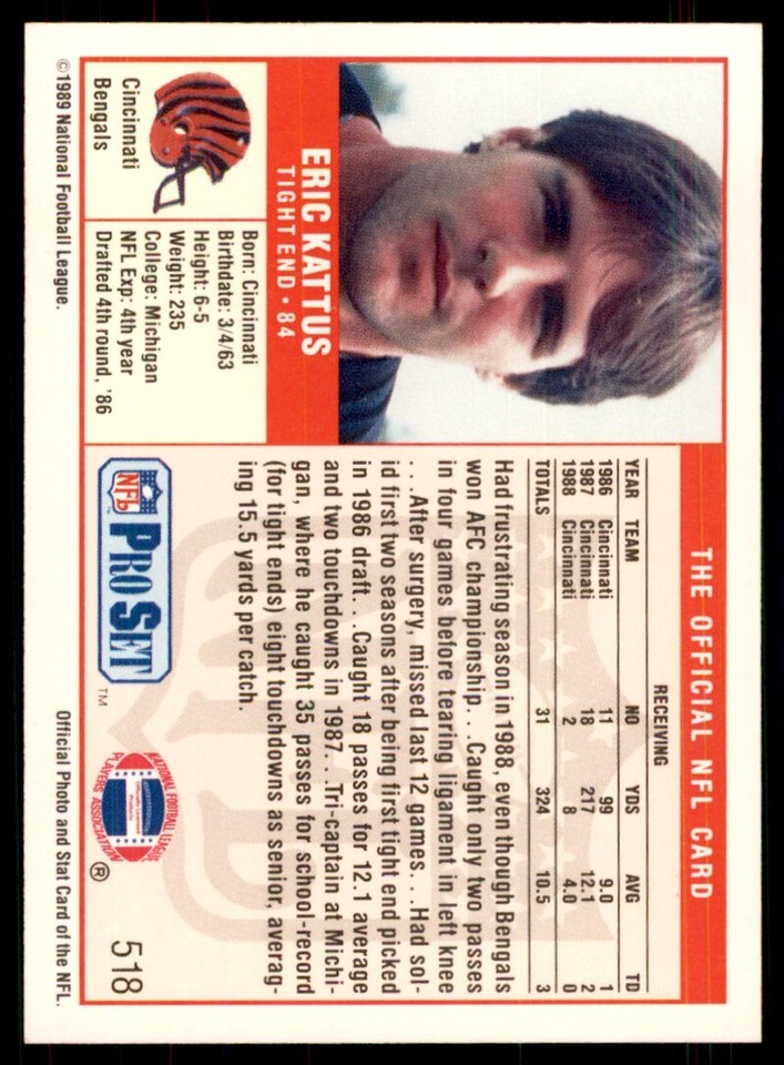 1989 Pro Set. Eric Kattus Football Cards #518 | eBay