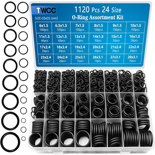 24 Size Rubber O Ring Set,1120 Pcs Black Small O Rings Assortment Kits ...
