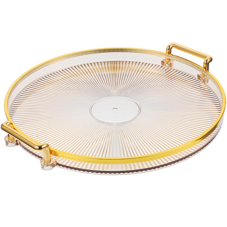 Round Serving Tray with Golden Rim Border Desktop Fruit Serving Plate ...