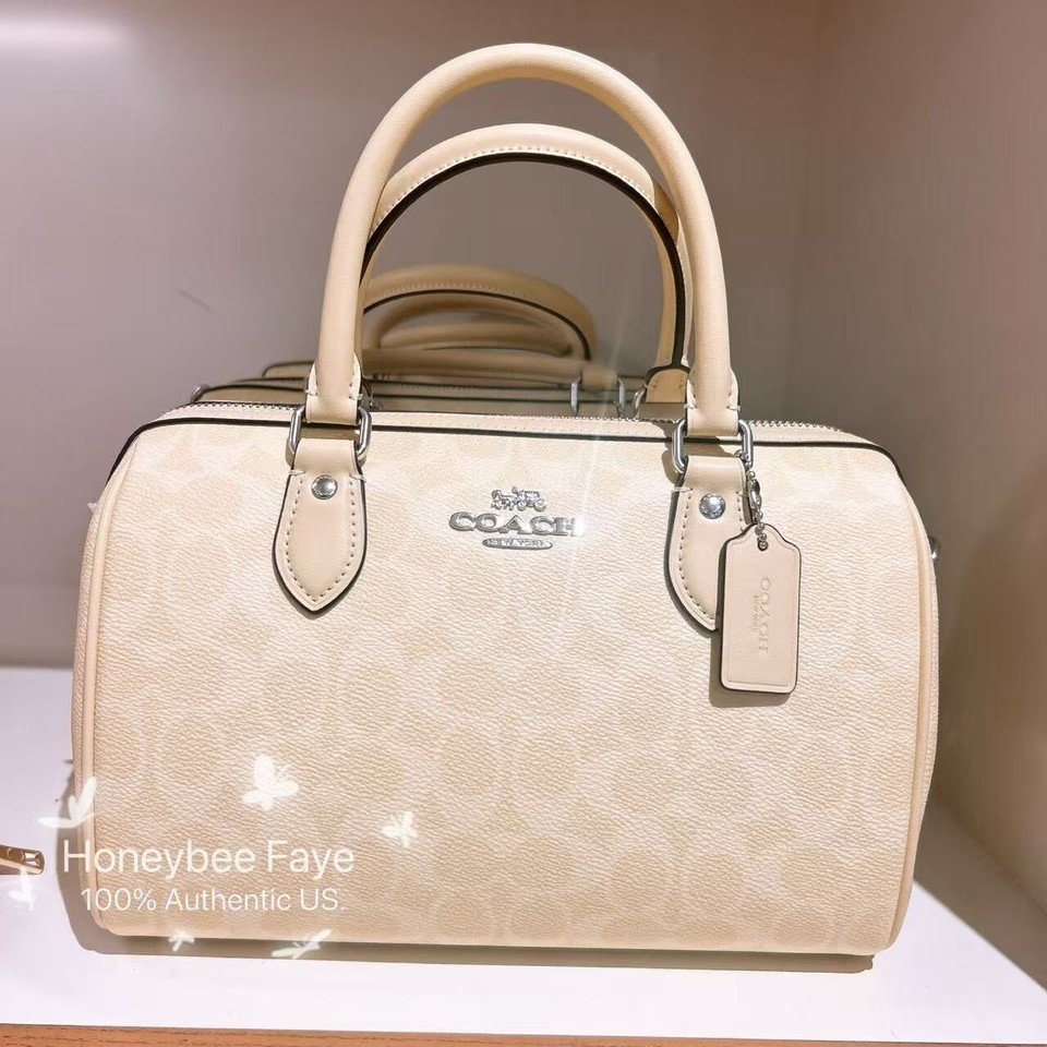 NWT Coach Rowan Satchel Bag In Signature Canvas CV961 POWDER PINK | eBay