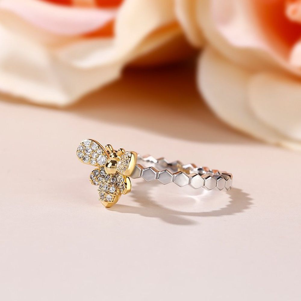 Wedding Crystal Cute Bee Finger Ring Charm Jewelry Animal Ring Yellow ...