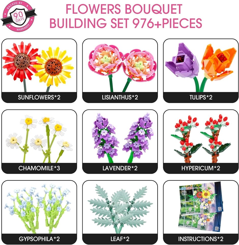 Flowers Bouquet Building Blocks Bricks Set Decorative Plant Gift Toy ...