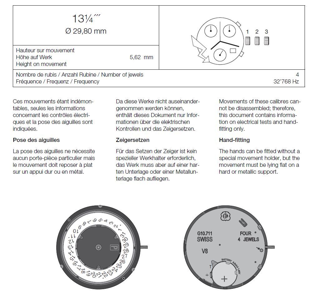 ETA G10.711 Movimento al quarzo 13 1/4 H1 SC CHR CLD @4 | eBay